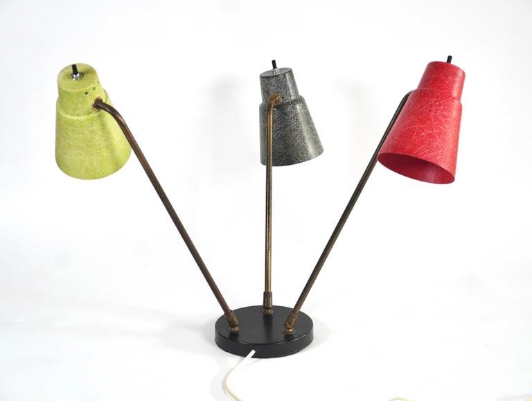 1950s Adjustable Multi Colored Fiberglass and Brass Three Lamp Head ...