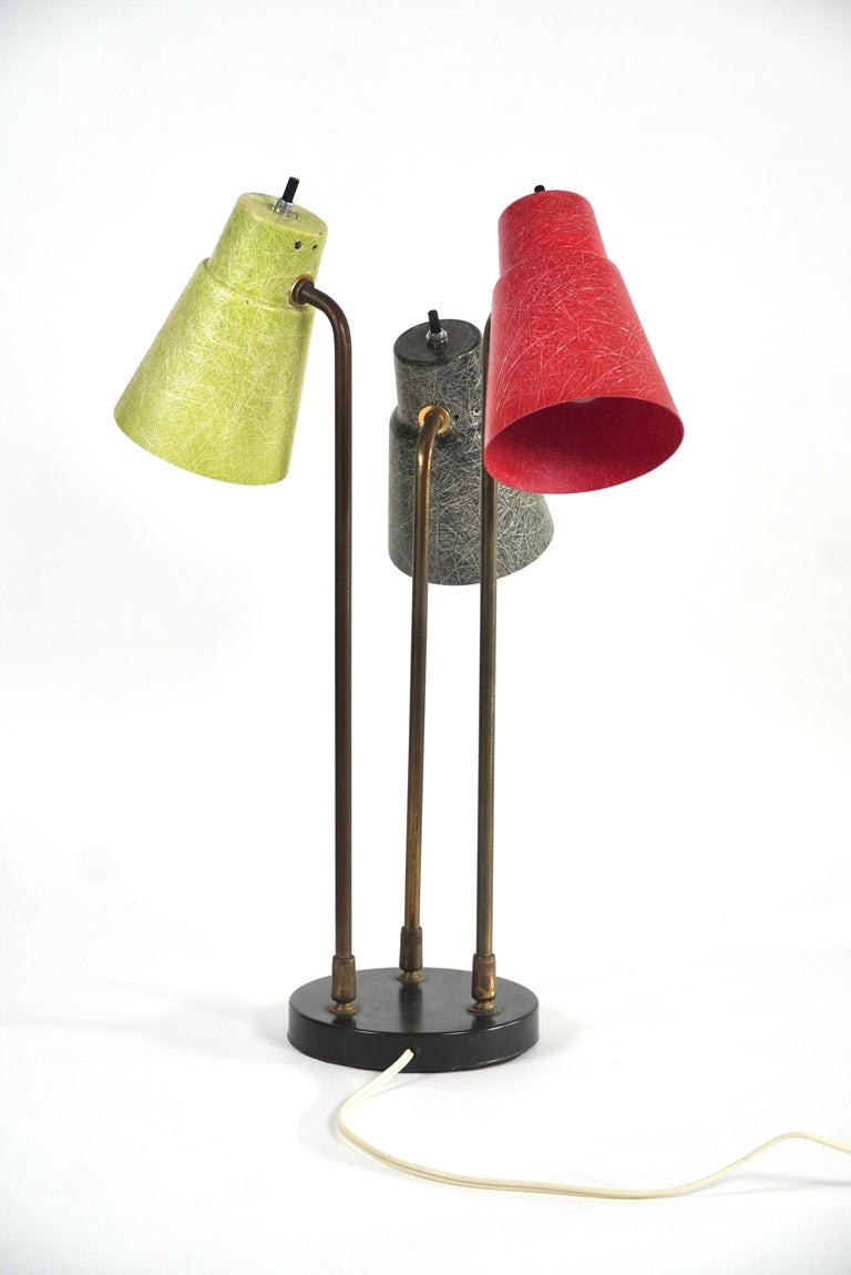 1950s Adjustable Multi Colored Fiberglass and Brass Three Lamp Head ...