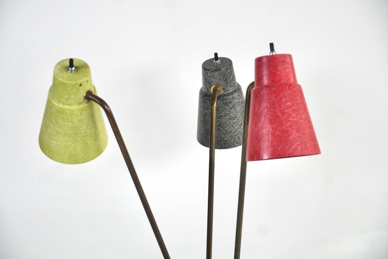1950s Adjustable Multi Colored Fiberglass and Brass Three Lamp Head ...