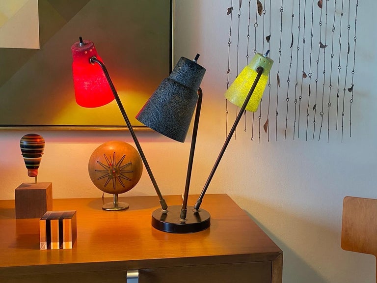 1950s Adjustable Multi Colored Fiberglass and Brass Three Lamp Head ...