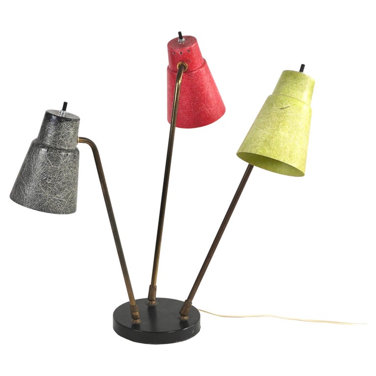1950s Adjustable Multi Colored Fiberglass and Brass Three Lamp Head ...