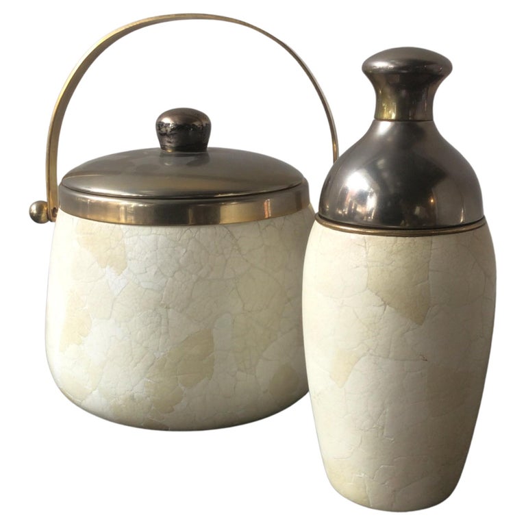 1950s Aldo Tura Goatskin Ice Bucket and Cocktail Shaker For Sale at 1stDibs