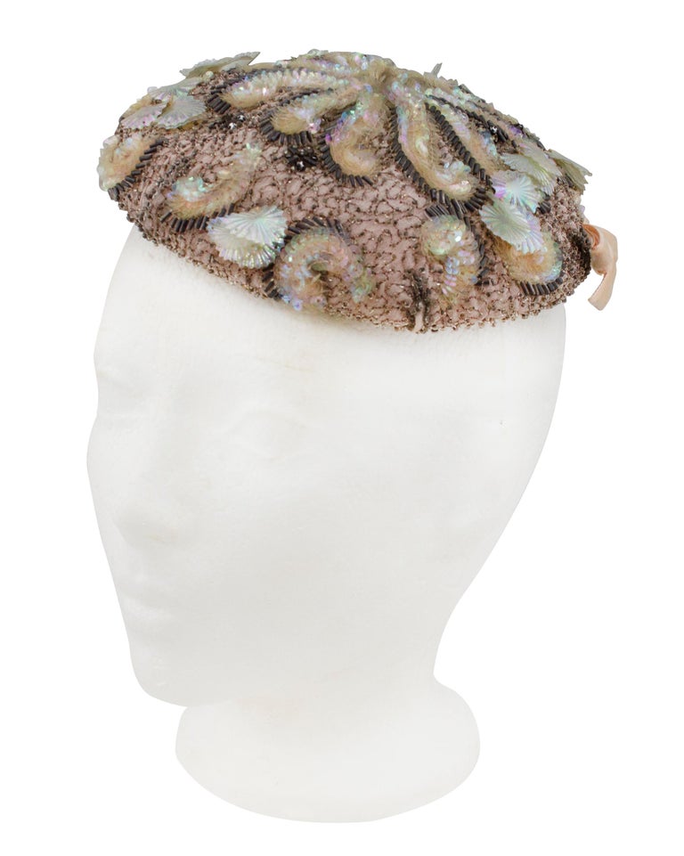 1950s Alice May Pale Pink Beaded Beret For Sale at 1stDibs