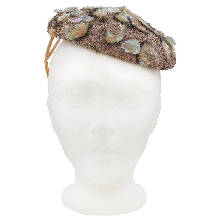 1950s Alice May Pale Pink Beaded Beret For Sale at 1stDibs