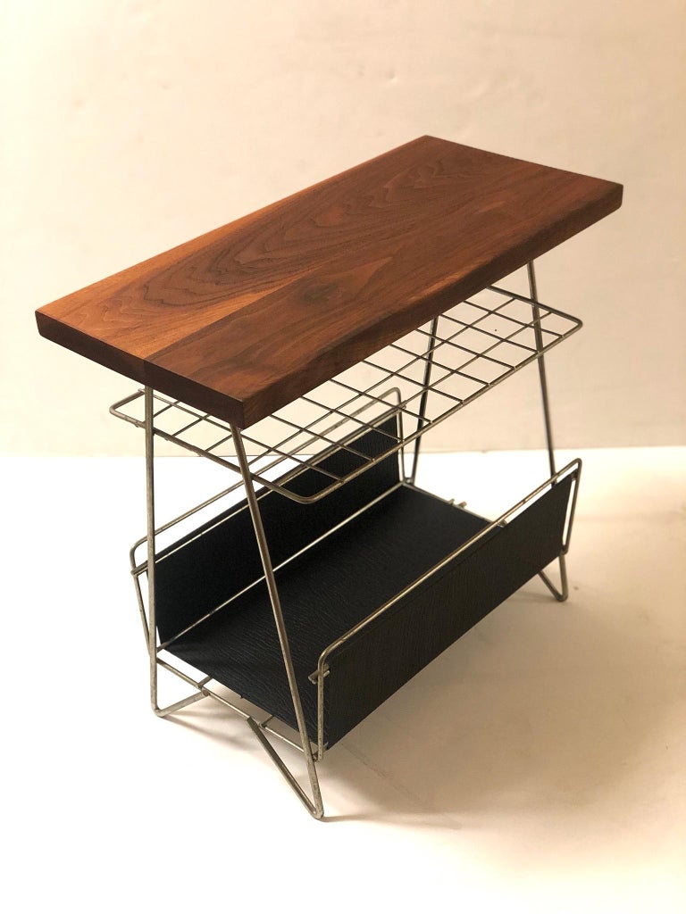 1950s American Midcentury Atomic Age Walnut and Metal Magazine Rack ...