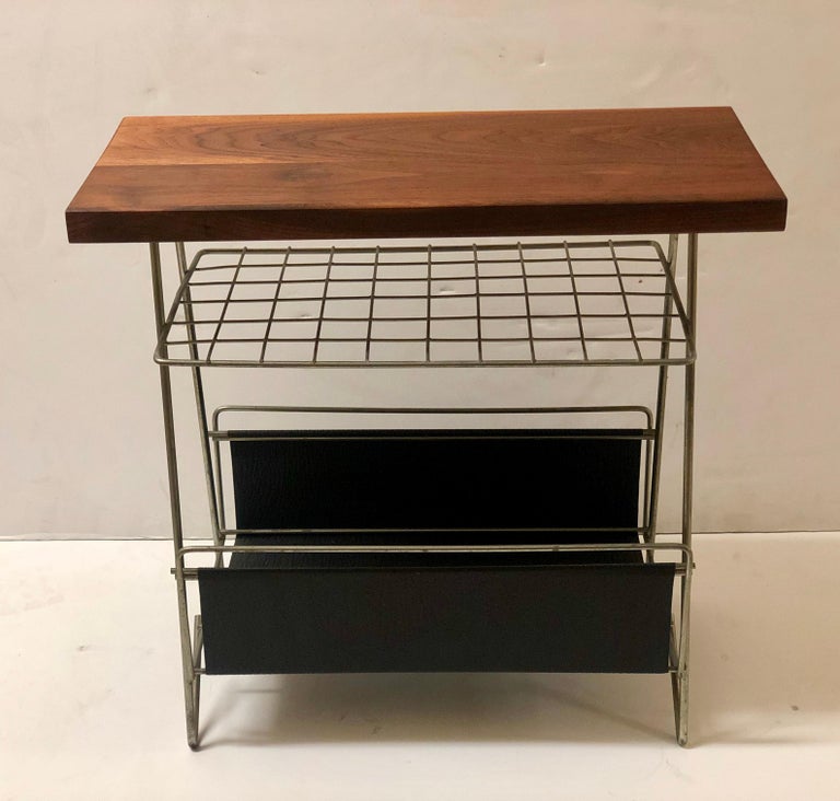 1950s American Midcentury Atomic Age Walnut and Metal Magazine Rack ...