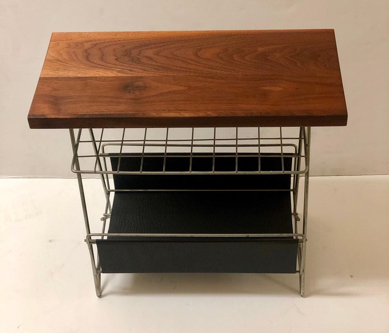 1950s American Midcentury Atomic Age Walnut and Metal Magazine Rack ...