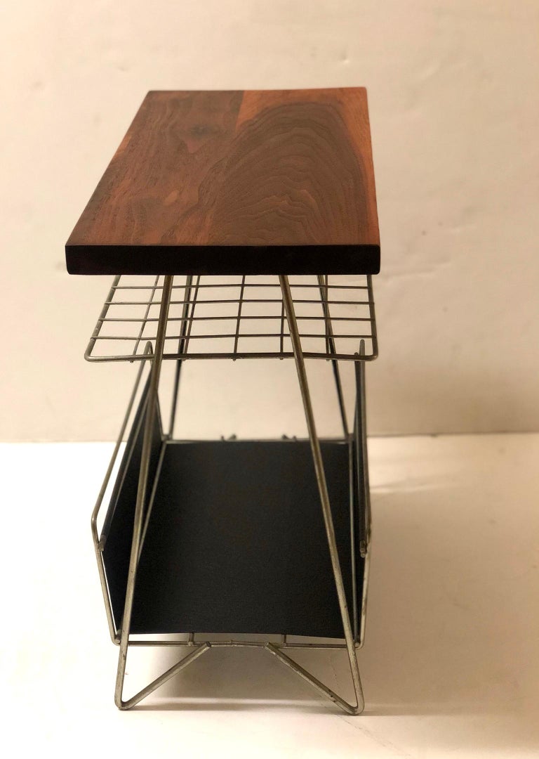 1950s American Midcentury Atomic Age Walnut and Metal Magazine Rack ...