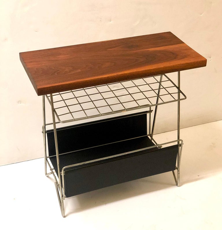 1950s American Midcentury Atomic Age Walnut and Metal Magazine Rack ...