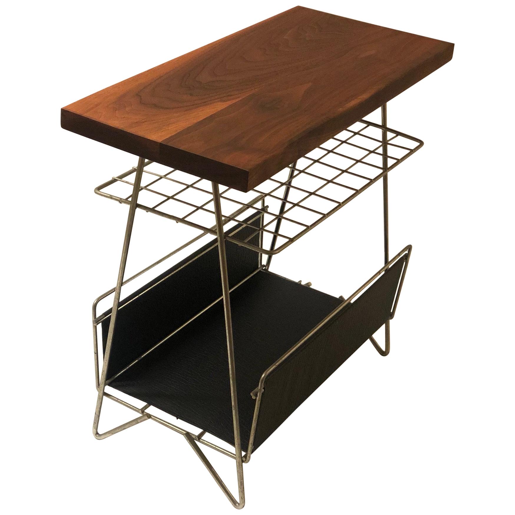 1950s American Midcentury Atomic Age Walnut and Metal Magazine Rack ...