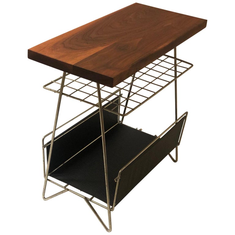 1950s American Midcentury Atomic Age Walnut and Metal Magazine Rack ...