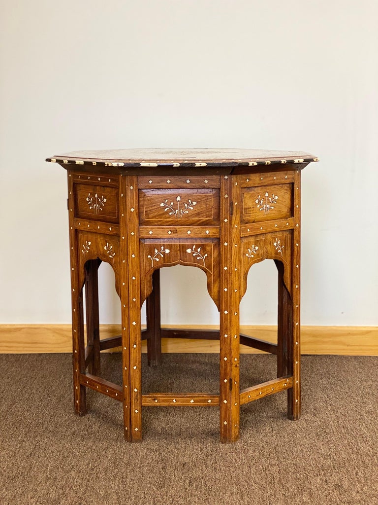 1950s Anglo-Indian Bone Inlaid Octagonal Side Folding Tea Table at 1stDibs