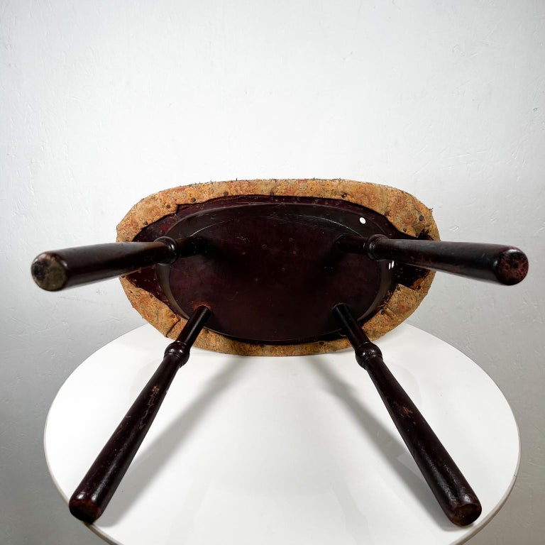 1950s Antique Mahogany Curved Wood Stool Tapered Legs For Sale at 1stDibs