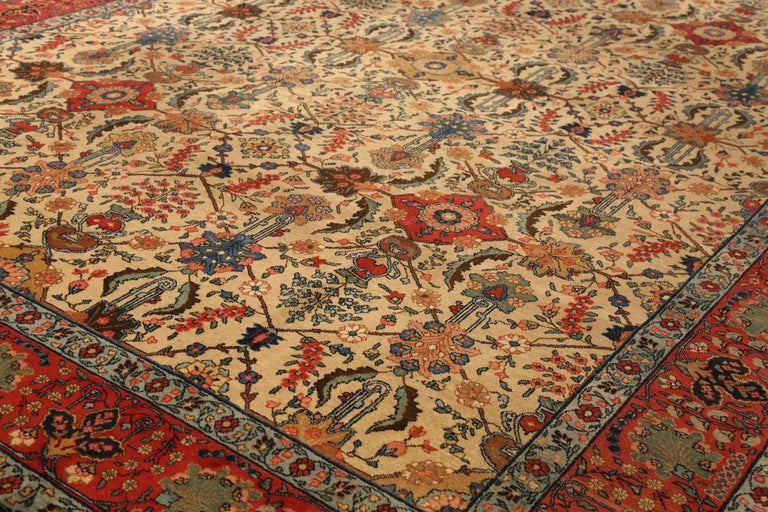 1950s Antique Persian Tabriz Rug with Lush ‘Herati’ Patterns in Red and ...