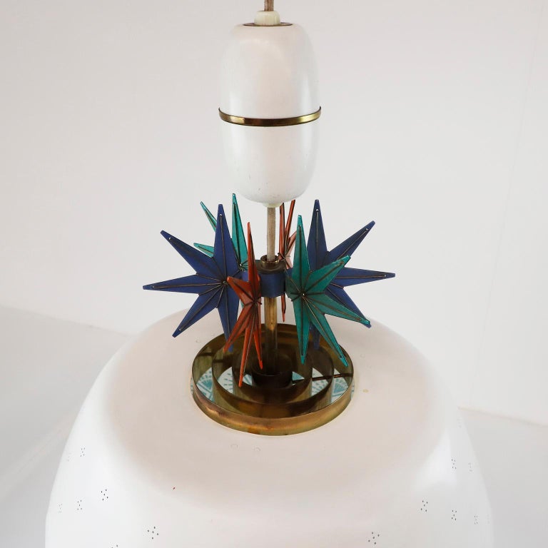 1950s Atomic Pendant Lamp Perforated with Enamel Details For Sale at ...