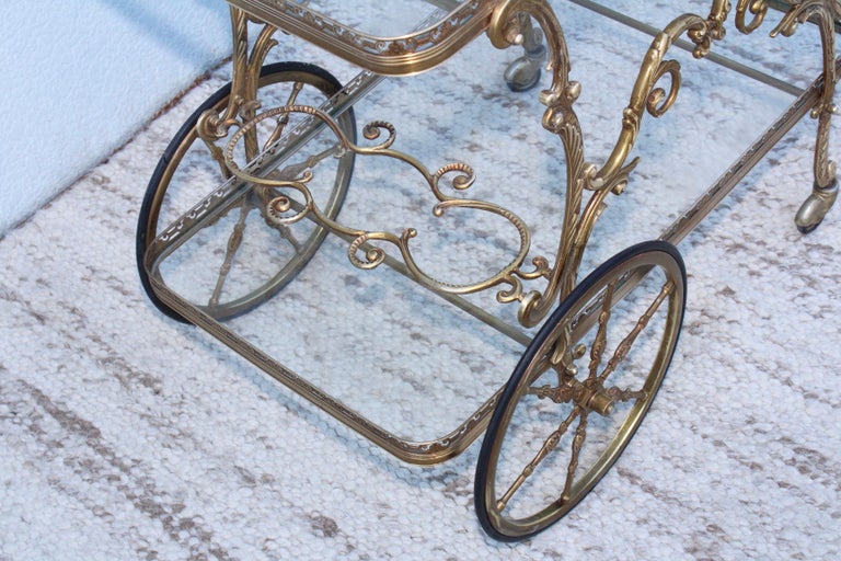 1950s Baroque Style Brass Bar Cart For Sale at 1stdibs