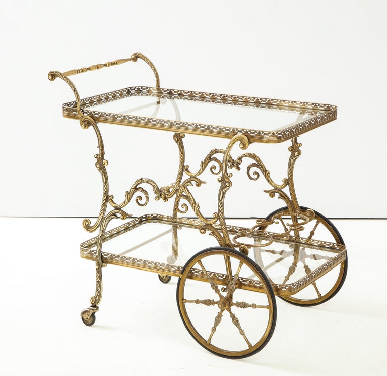1950s Baroque Style Brass Bar Cart at 1stDibs