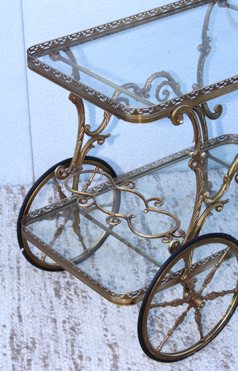 1950s Baroque Style Brass Bar Cart For Sale at 1stdibs