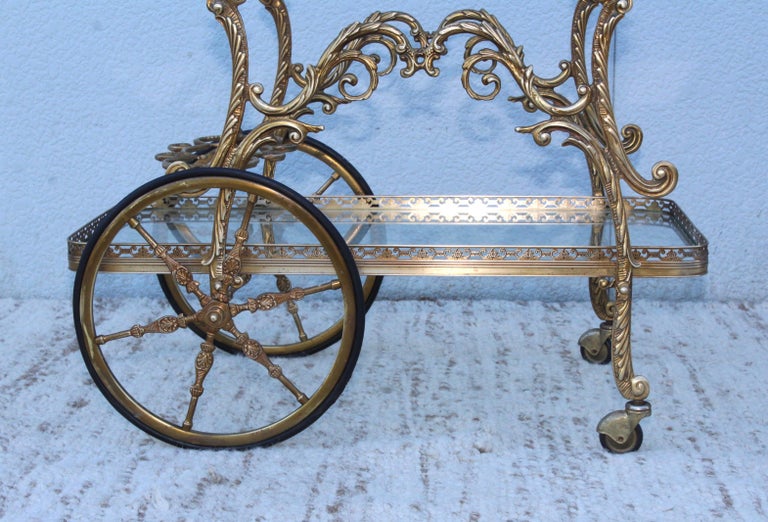 1950s Baroque Style Brass Bar Cart For Sale at 1stdibs