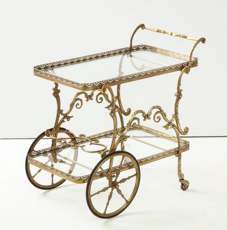 1950s Baroque Style Brass Bar Cart at 1stDibs