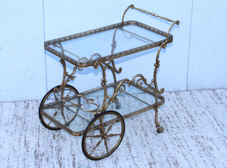 1950s Baroque Style Brass Bar Cart For Sale at 1stdibs