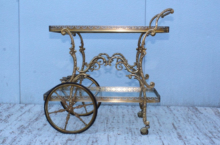 1950s Baroque Style Brass Bar Cart For Sale at 1stdibs