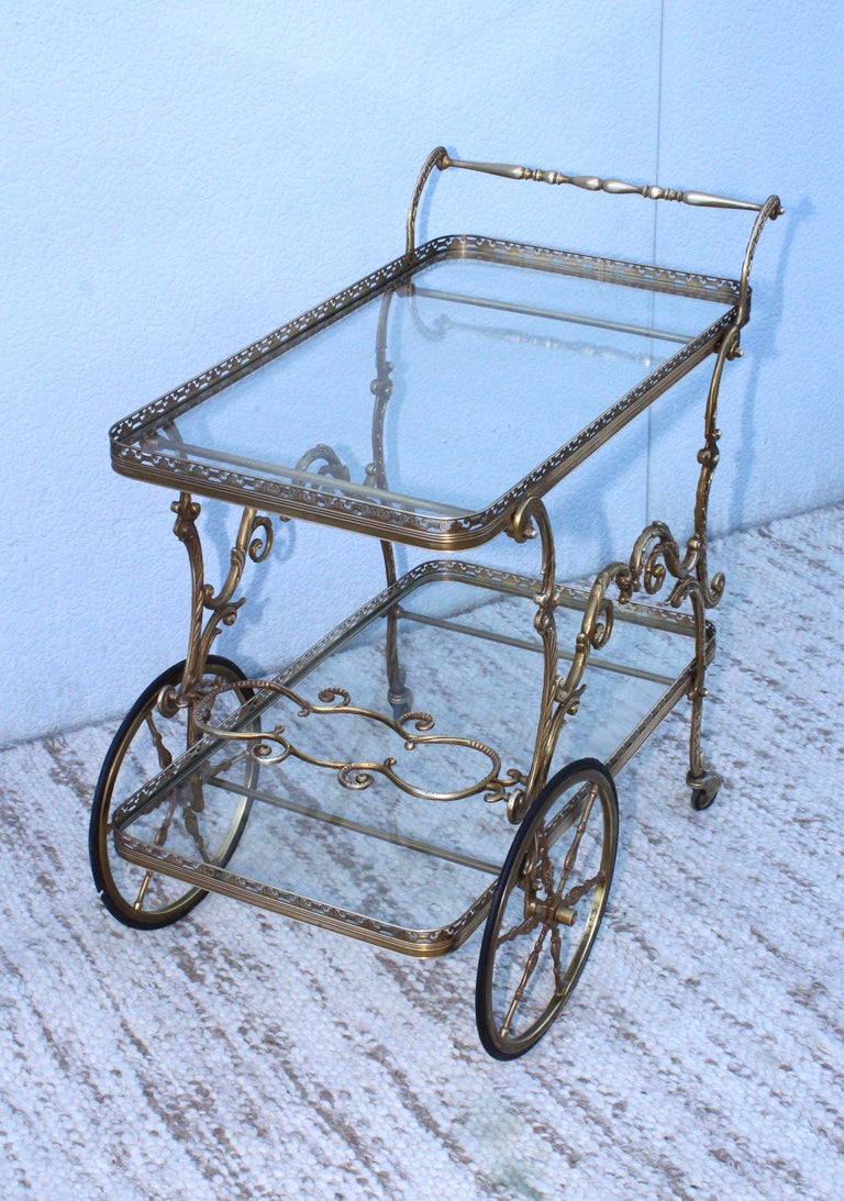 1950s Baroque Style Brass Bar Cart For Sale at 1stdibs