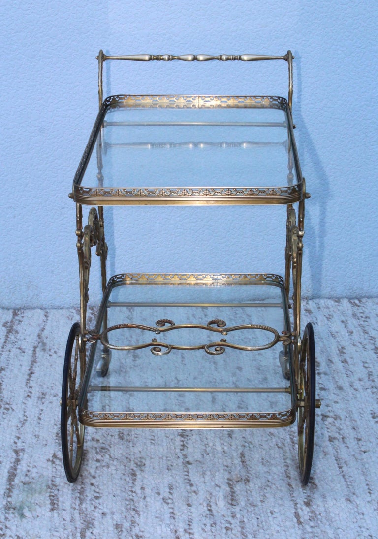 1950s Baroque Style Brass Bar Cart For Sale at 1stdibs