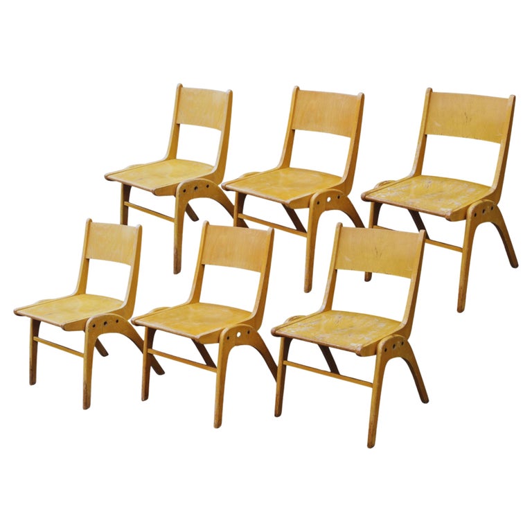 1950s Bauhaus Era Muster Casala Beech Stacking Dining Chairs Set of 6 For Sale at 1stDibs