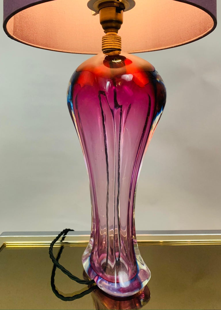 1950s Belgium Purple, Violet and Clear Hourglass Shaped Table Lamp ...