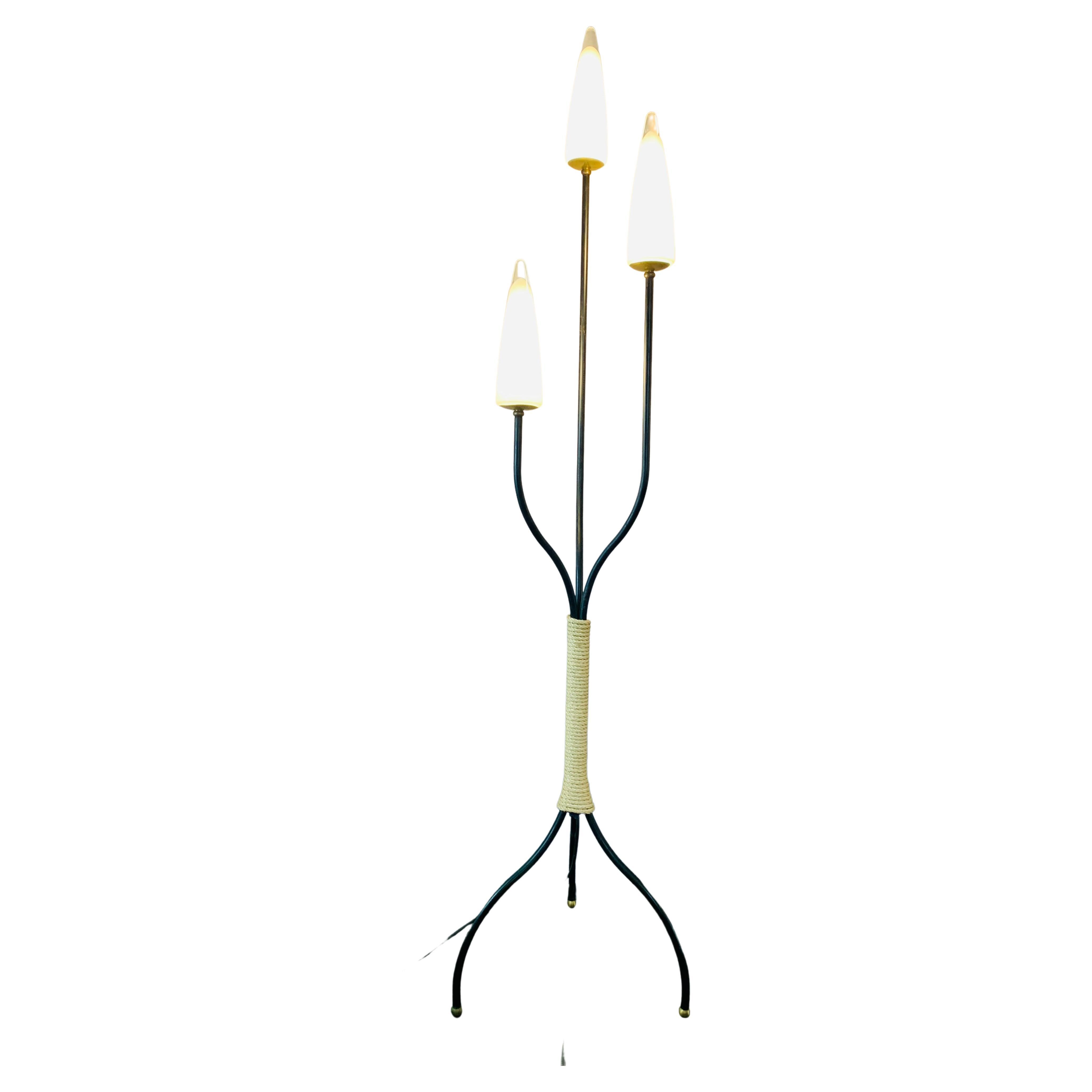 Brass Triple Light Floor to Ceiling Tension Pole Lamp For Sale at 1stDibs