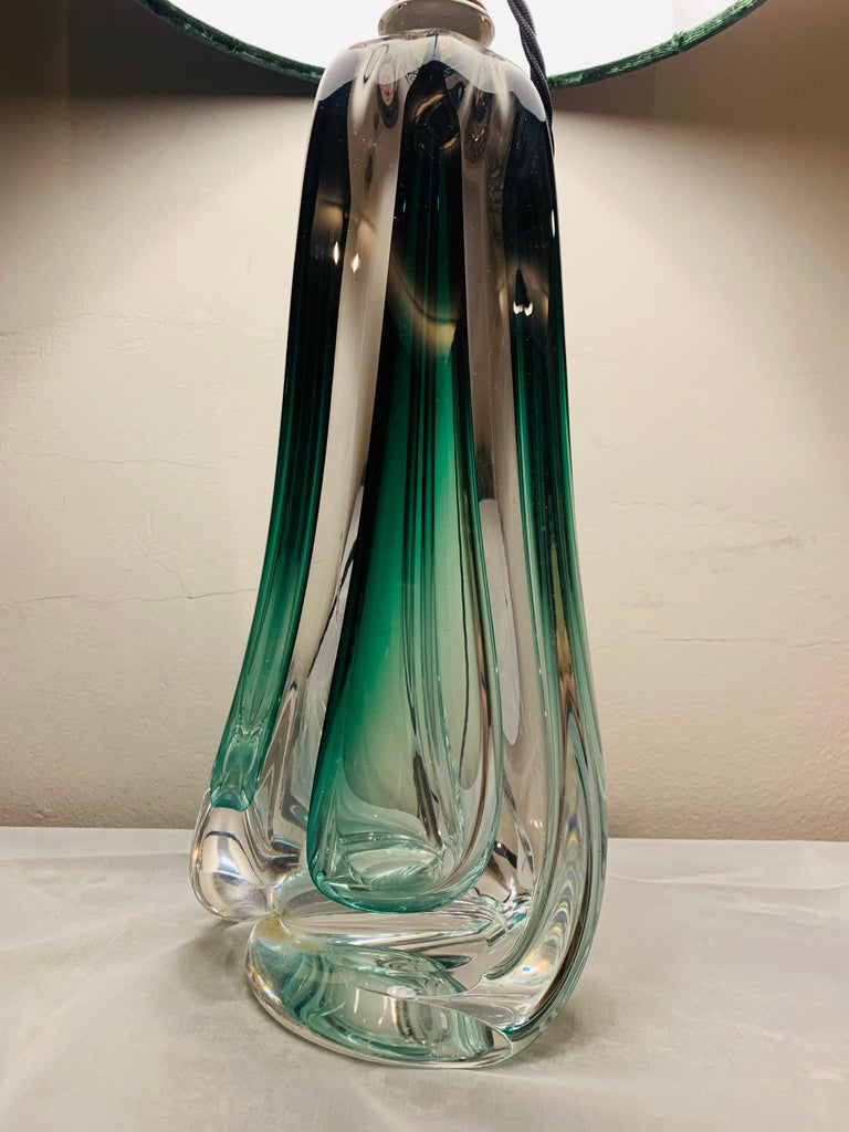 1950s Belgium Val Saint Lambert Green and Clear Crystal Glass Table ...