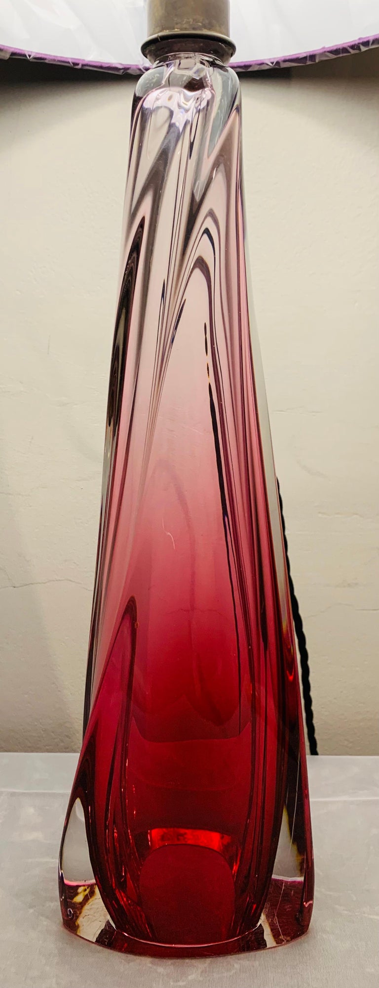 1950s Belgium Val Saint Lambert Pink and Clear Crystal Glass Table Lamp ...