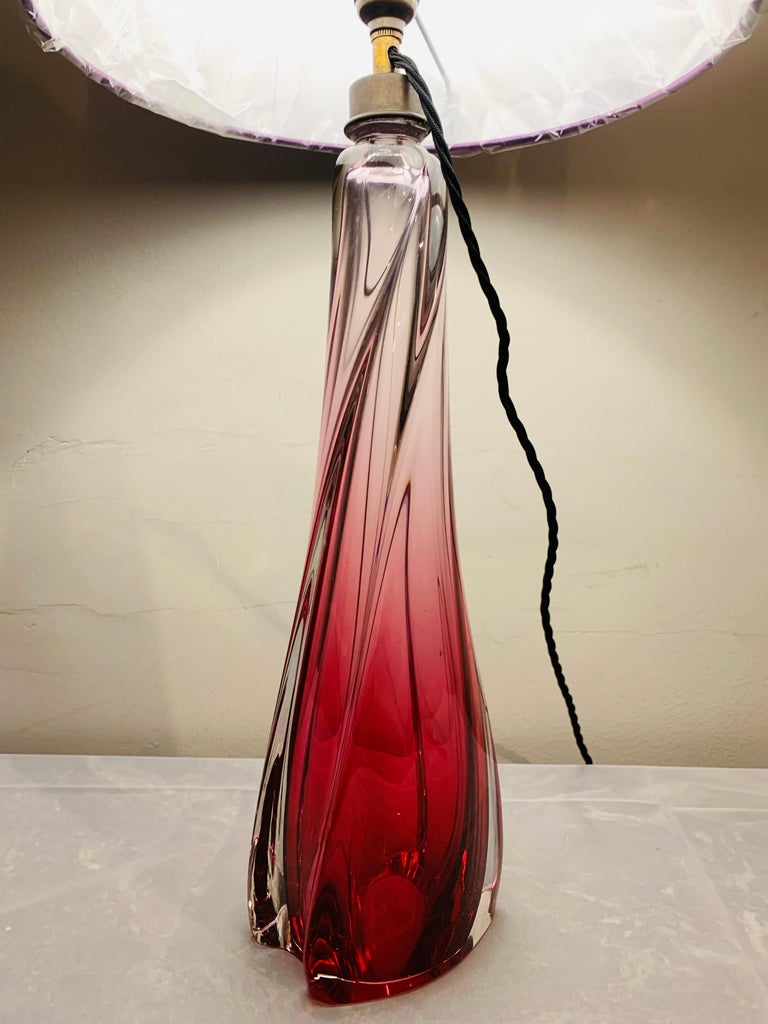 1950s Belgium Val Saint Lambert Pink and Clear Crystal Glass Table Lamp ...
