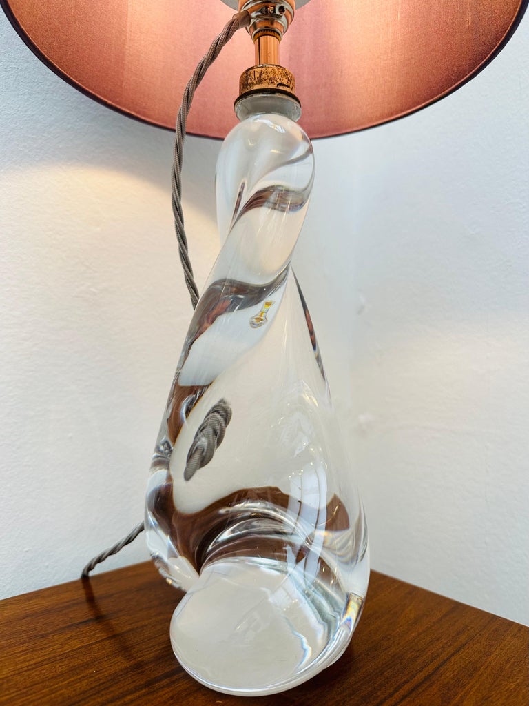 1950s Belgium Val Saint Lambert Swirled Clear Crystal Glass Lamp Base ...