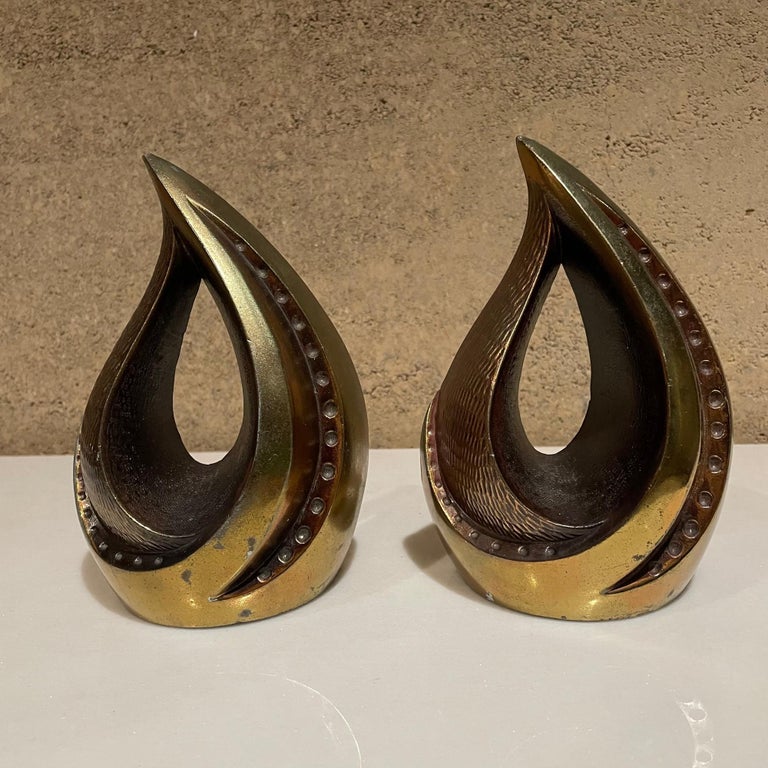 1950s Ben Seibel Modern Brass Bookends Sculptural Tear Drop Flame For ...