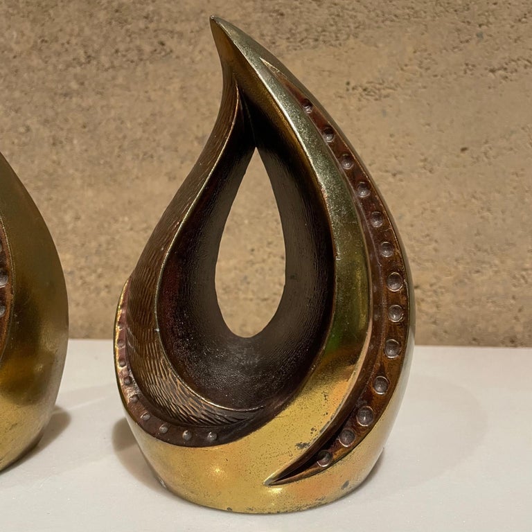 1950s Ben Seibel Modern Brass Bookends Sculptural Tear Drop Flame For ...