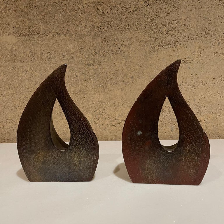 1950s Ben Seibel Modern Brass Bookends Sculptural Tear Drop Flame For ...