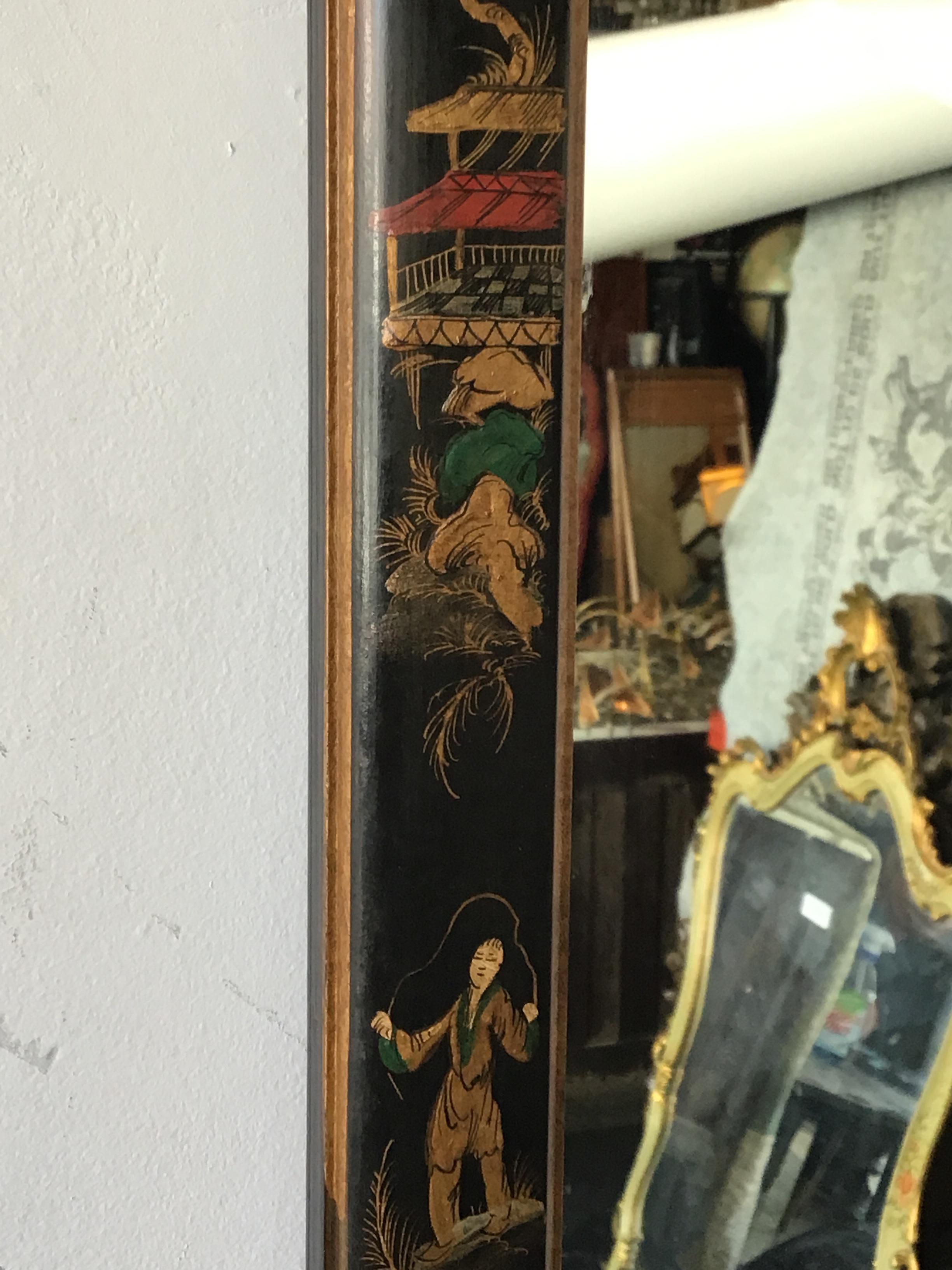 1950s Black Chinoiserie Hand Painted Mirror By Friedman Brothers at 1stDibs