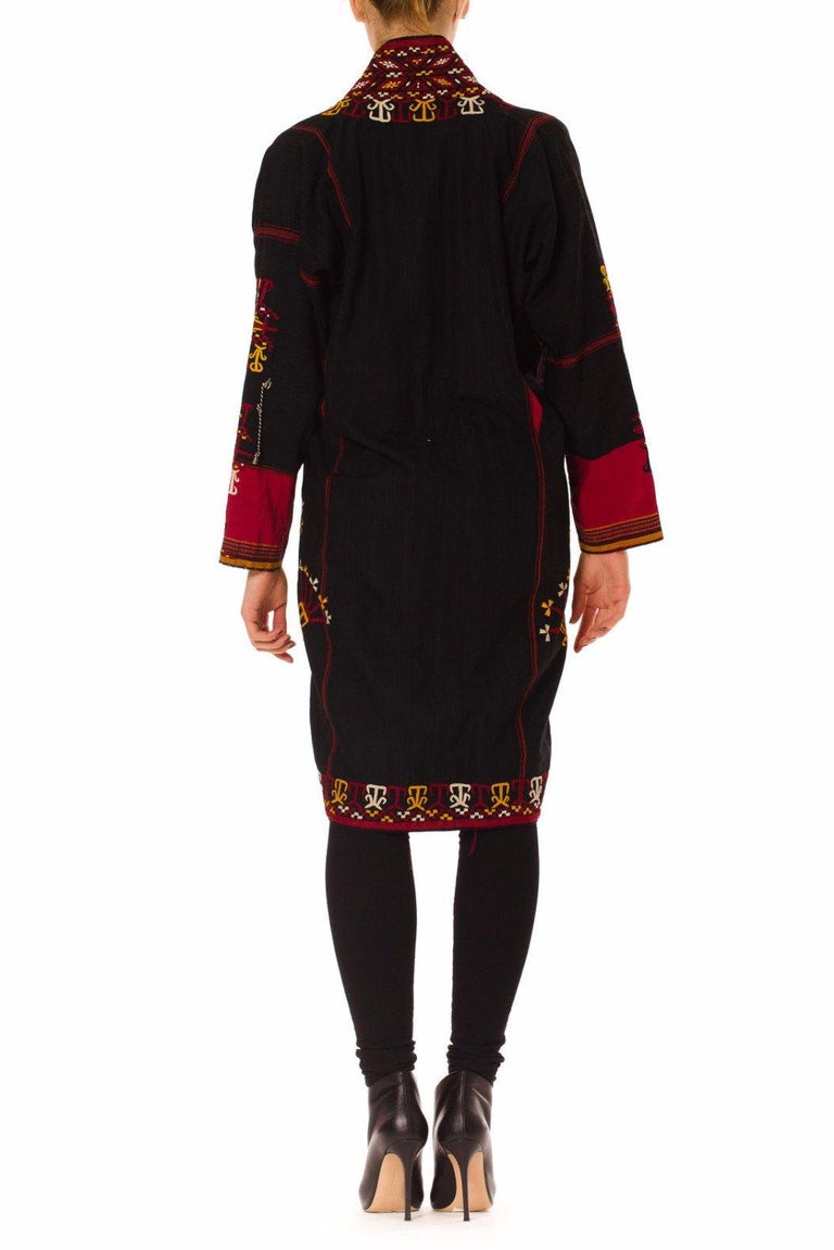 1950S Black Hand Embroidered Silk Middle Eastern Duster Coat Lined With ...