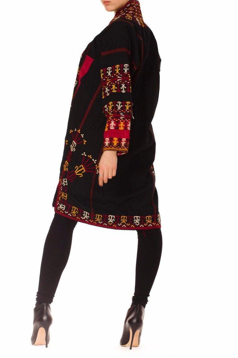 1950S Black Hand Embroidered Silk Middle Eastern Duster Coat Lined With ...