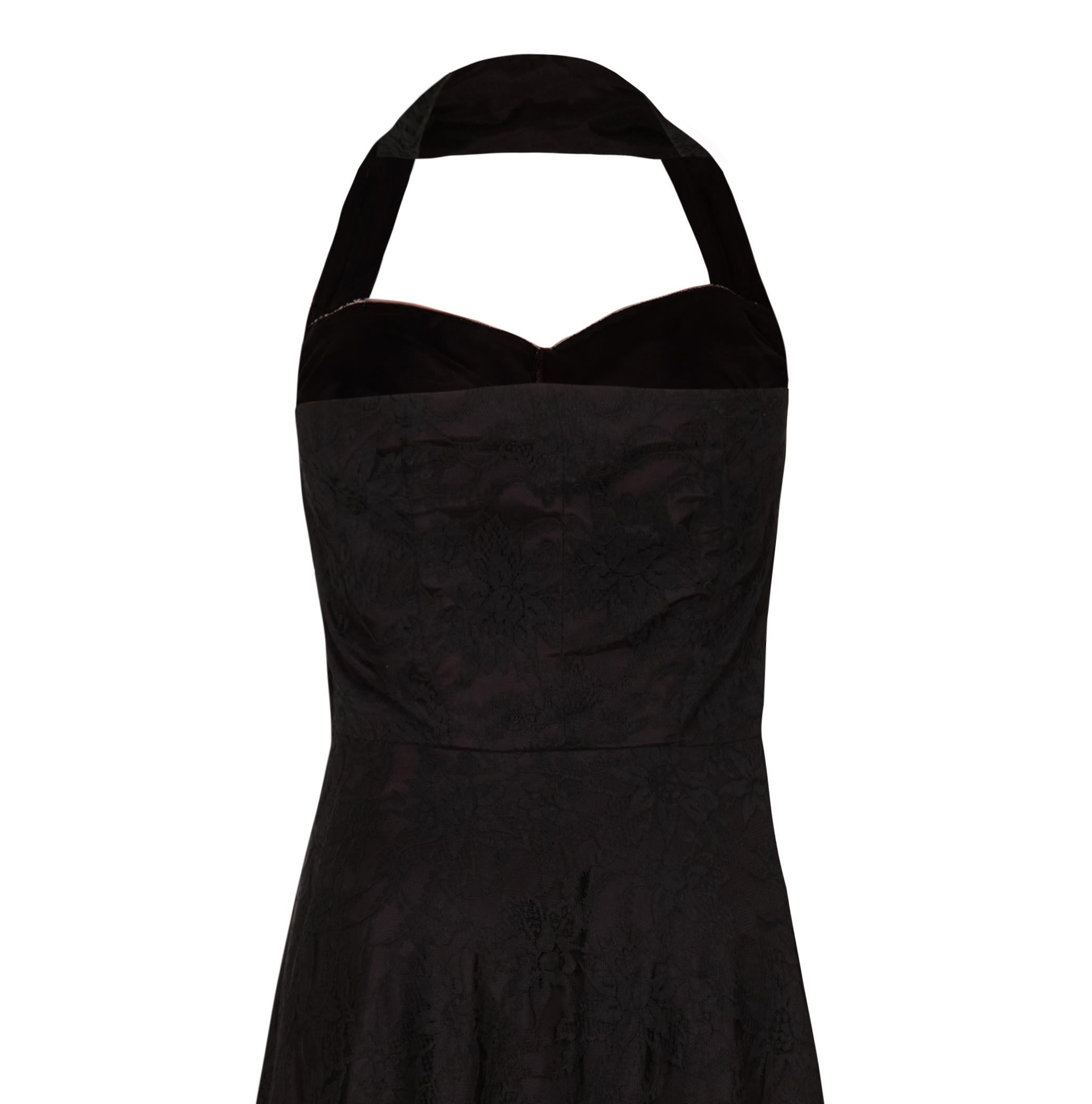 1950s Black Lace and Pleated Satin Halter Neck Dress For Sale at ...
