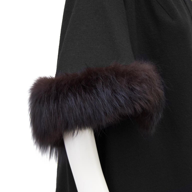 1950s Black Mini Opera Coat with Fur Trim at 1stDibs