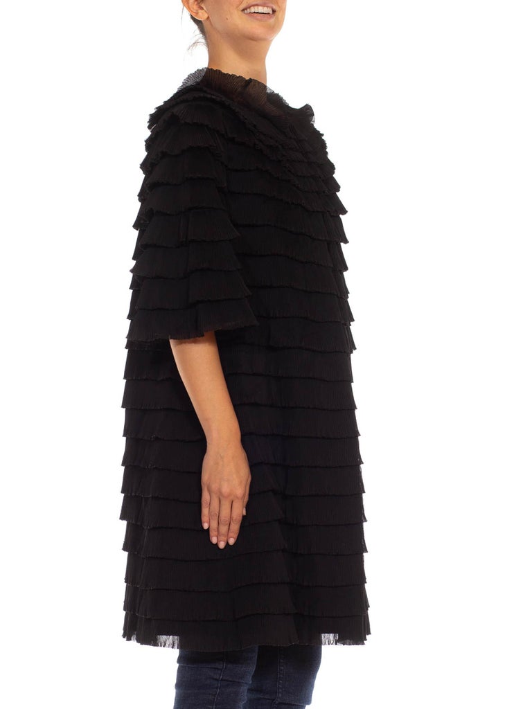 1950S Black Nylon Blend Balenciaga Style Ruffled Coat For Sale at 1stDibs