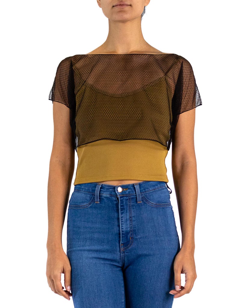 1950S Black Sheer Nylon Diamond Pattern Crop Top For Sale at 1stDibs