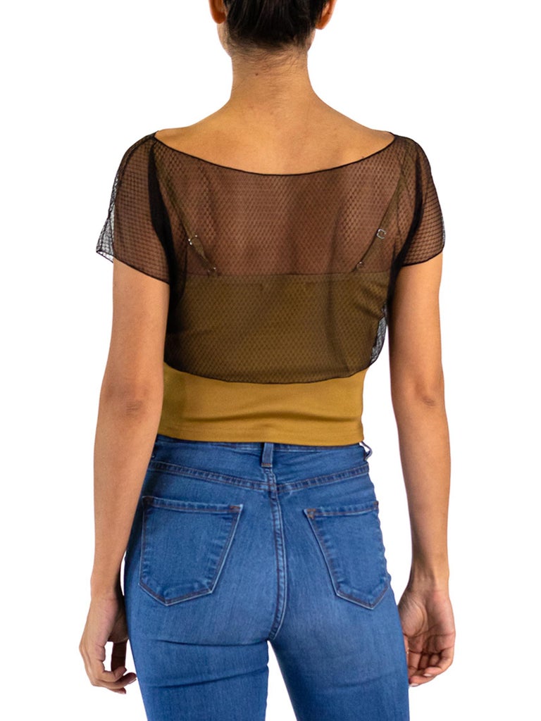 1950S Black Sheer Nylon Diamond Pattern Crop Top For Sale at 1stDibs
