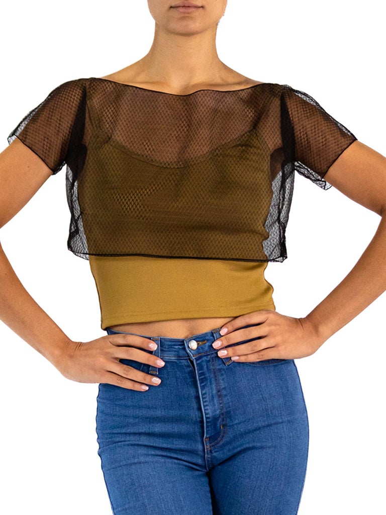1950S Black Sheer Nylon Diamond Pattern Crop Top For Sale at 1stDibs