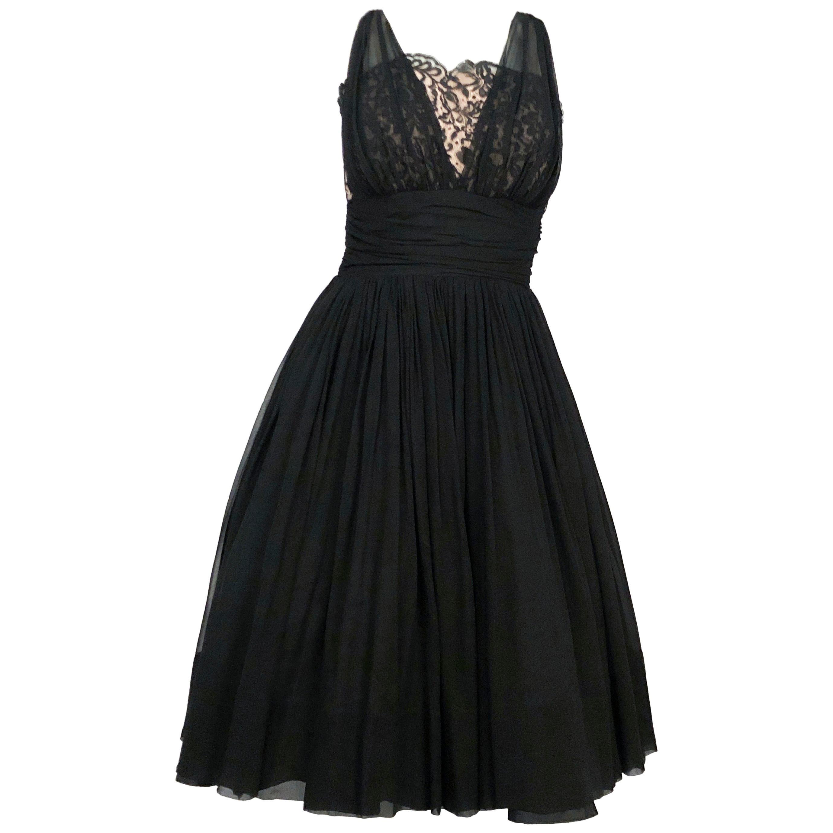 1950s Black Silk Chiffon Cocktail Dress at 1stDibs | black chiffon ...
