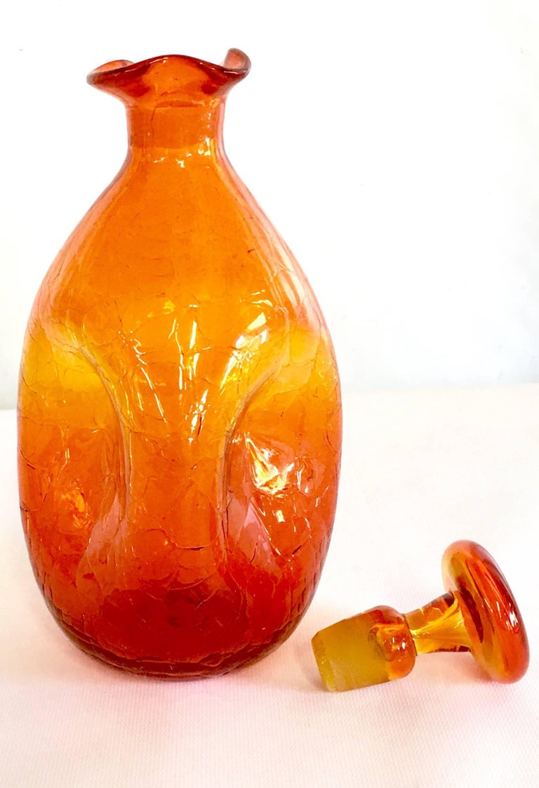 1950'S Blenko Crackle Glass Pinched Amberina Decanter at 1stDibs ...