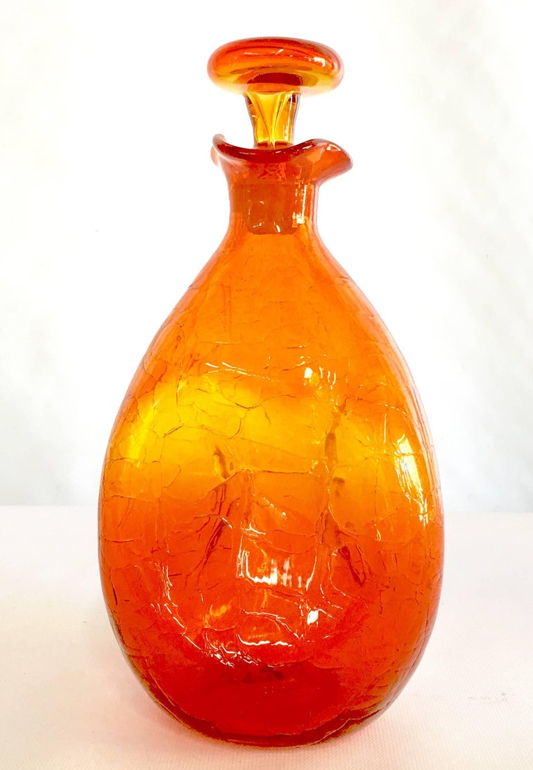 1950'S Blenko Crackle Glass Pinched Amberina Decanter at 1stDibs ...